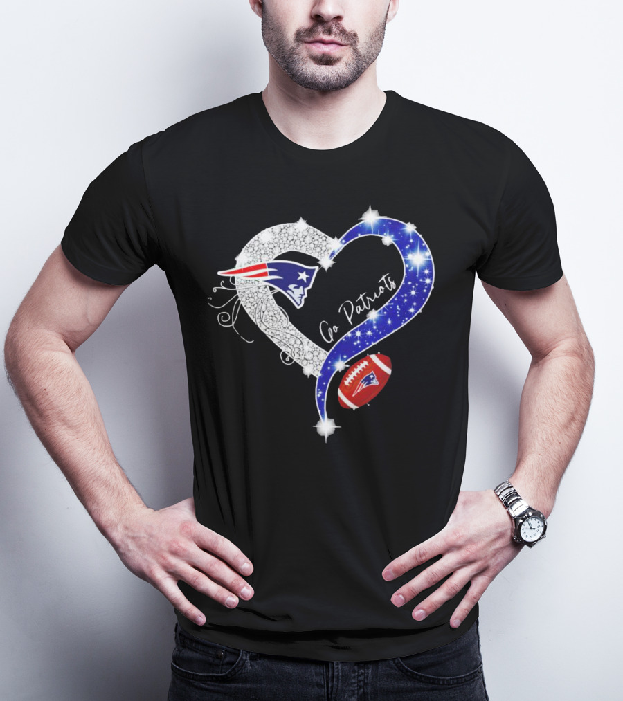 New England Patriots Go Patriots Diamond Heart Football T-Shirt