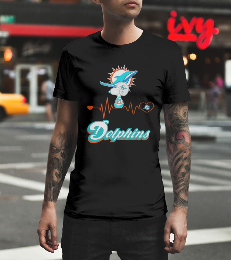 Snoopy Dolphins Heartbeat Miami Dolphins T-Shirt