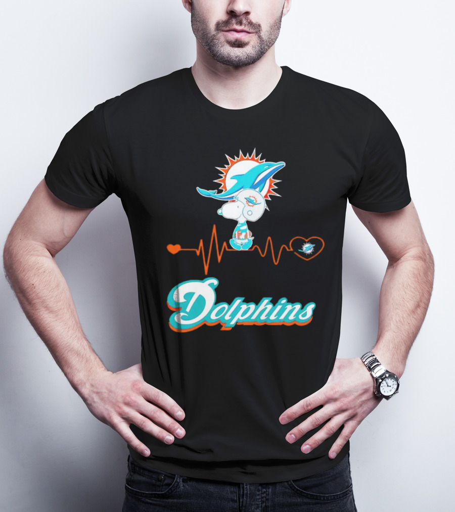Snoopy Dolphins Heartbeat Miami Dolphins T-Shirt