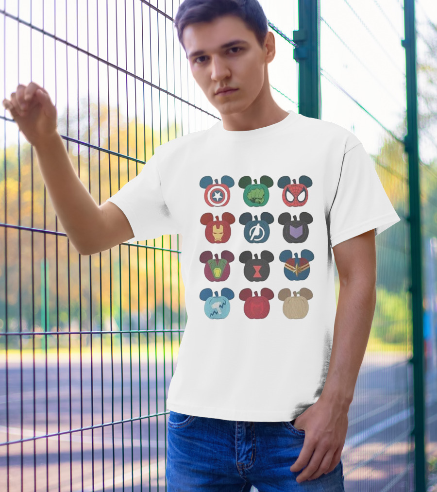 Avengers Superhero Mickey Mouse Pumpkin Icons T-Shirt