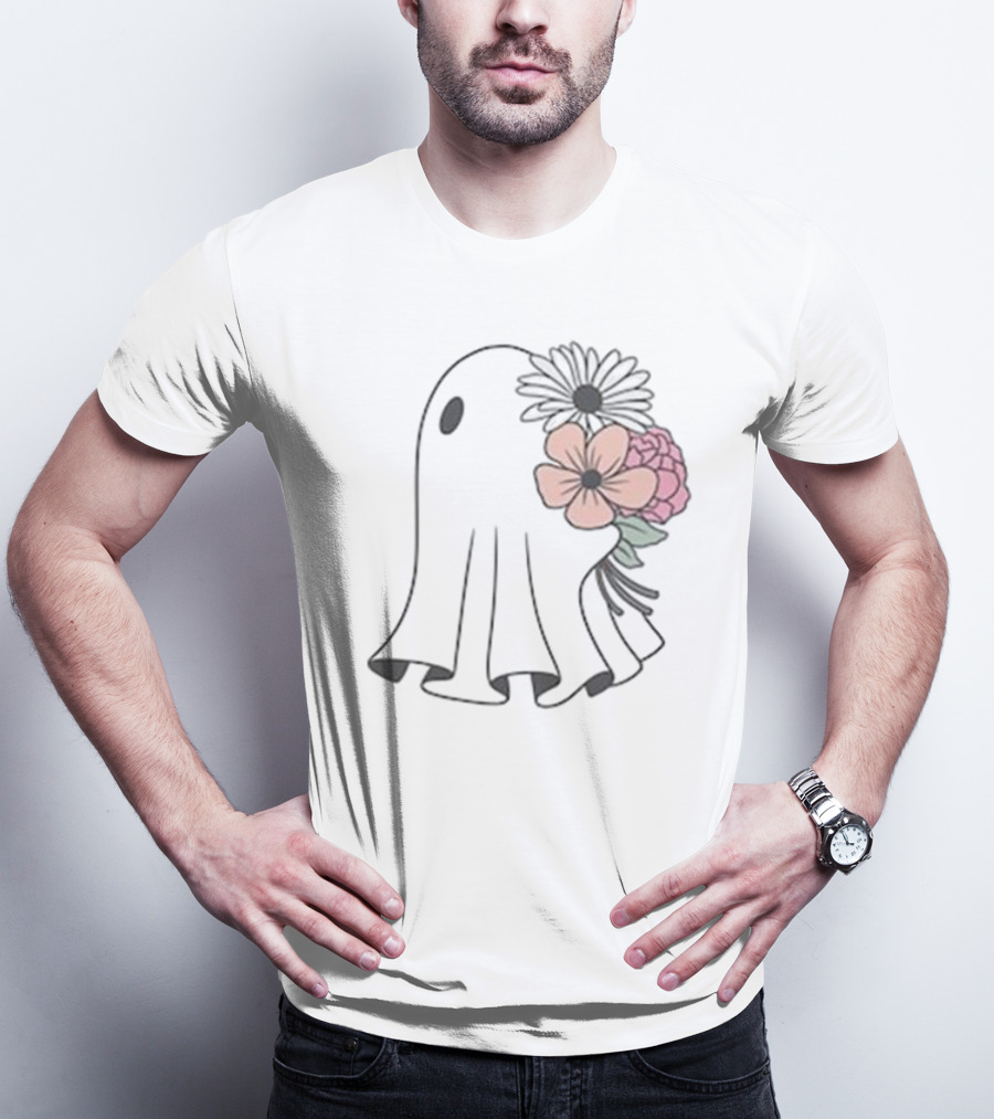 Retro Ghost With Spooky Floral Accents T-Shirt