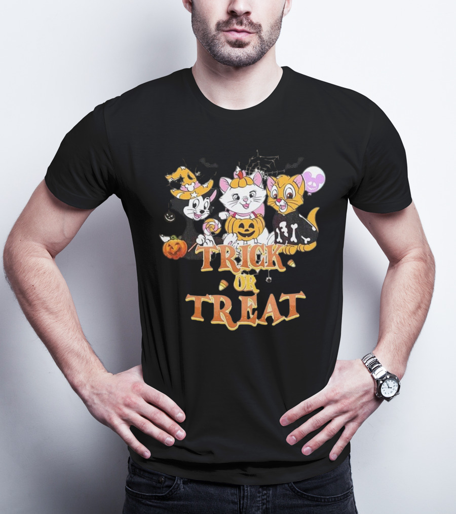 Trick Or Treat Halloween Cats With Jack-O'-Lanterns And Bat Silhouettes Disneyland T-Shirt