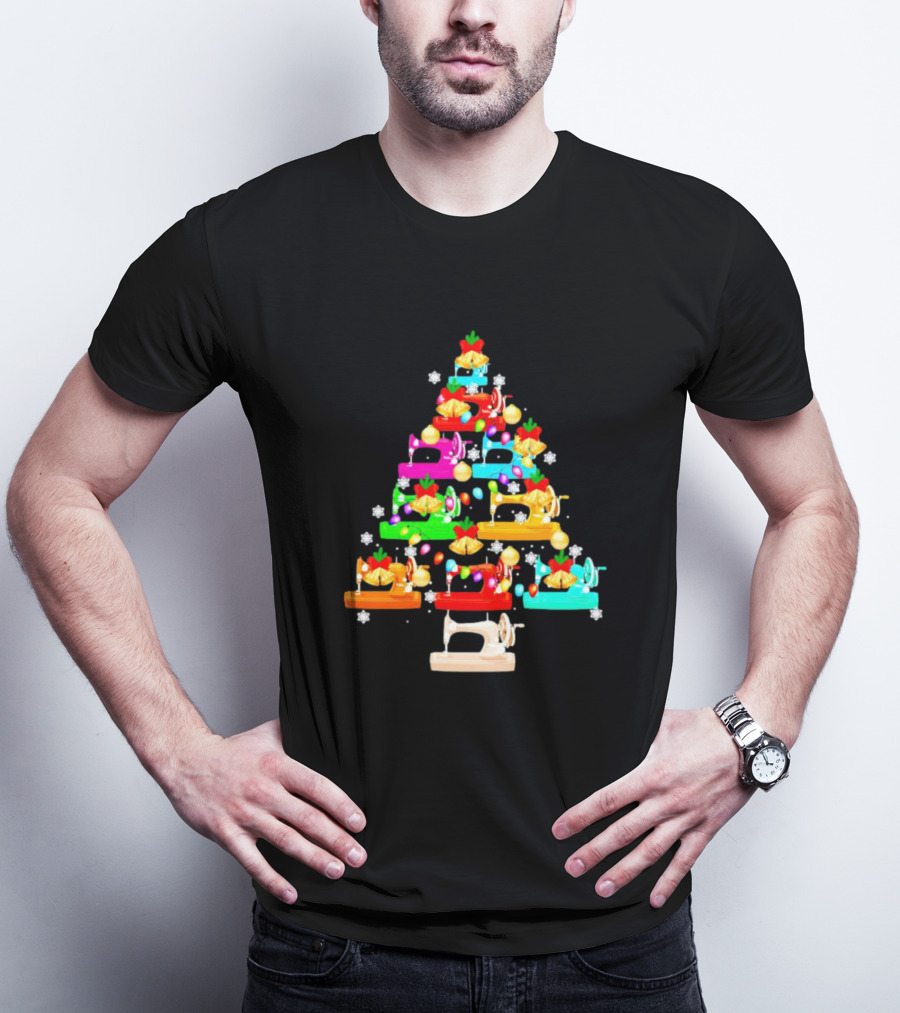 Quilt Sewing Lover Christmas Tree Sewing Machine Festive T-Shirt