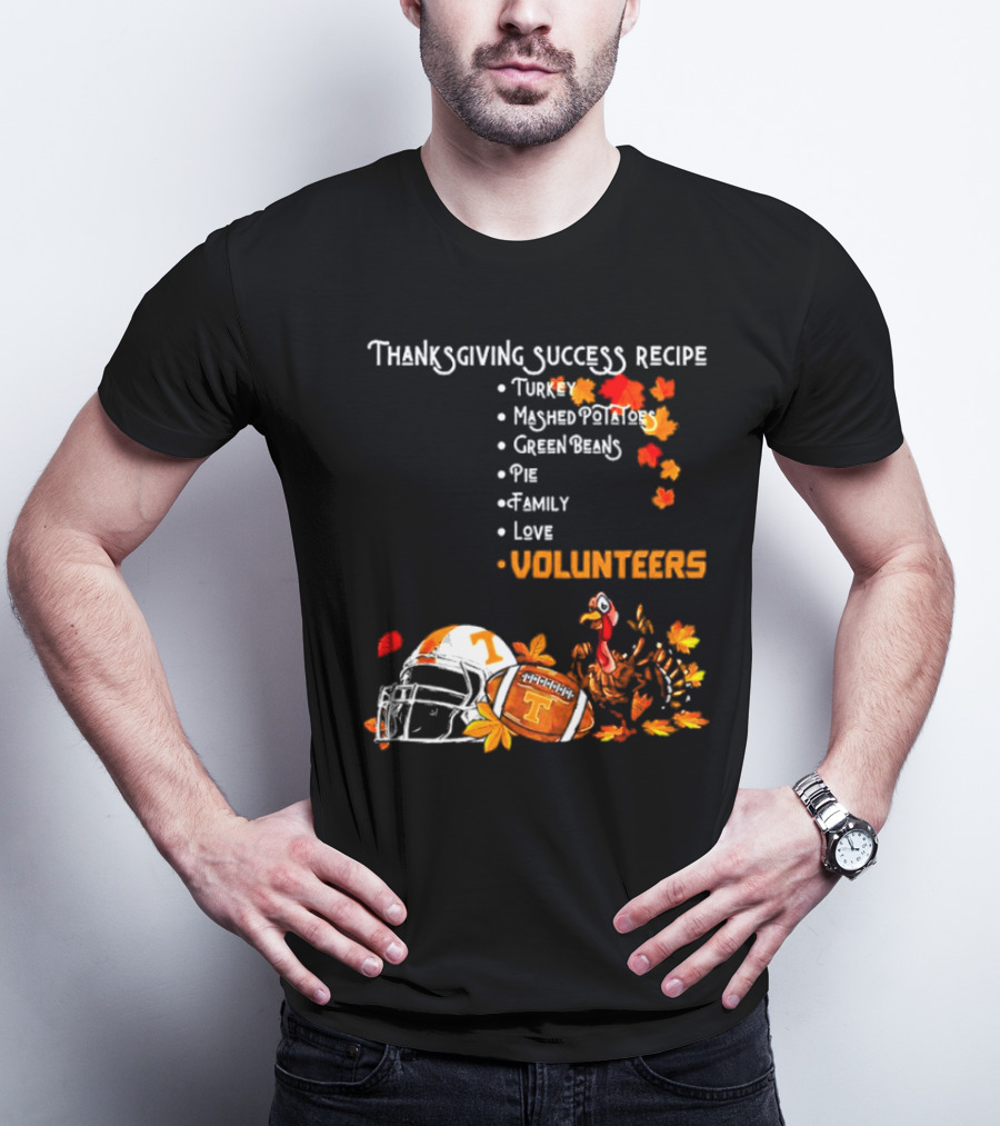 Thanksgiving Success Recipe Turkey Volunteers Football Helmet Tennessee T-Shirt