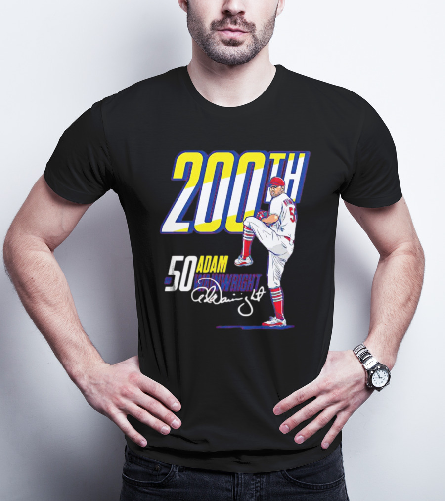 200th Win Adam Wainwright 50 Signature Baseball Player T-Shirt