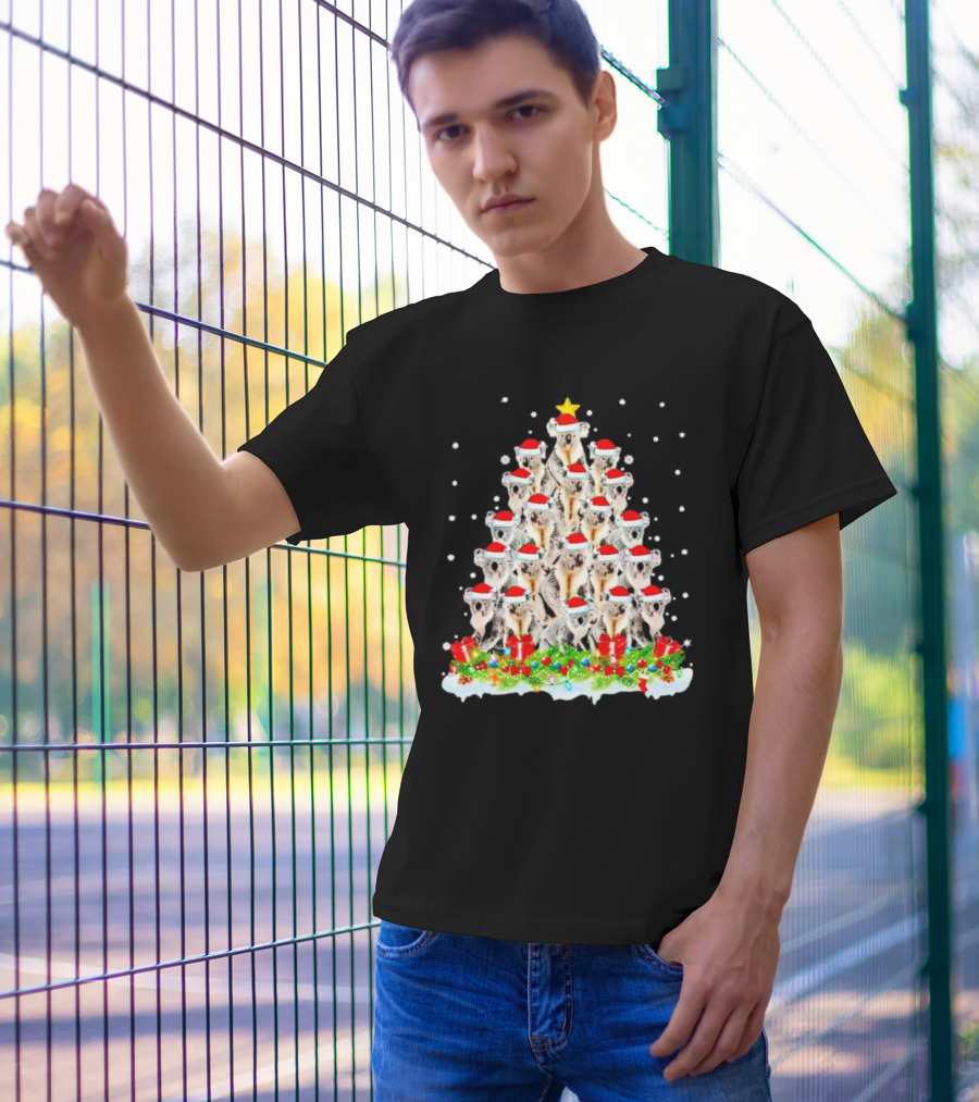 Koala Christmas Tree With Santa Hats Snowflakes And Gifts T-Shirt