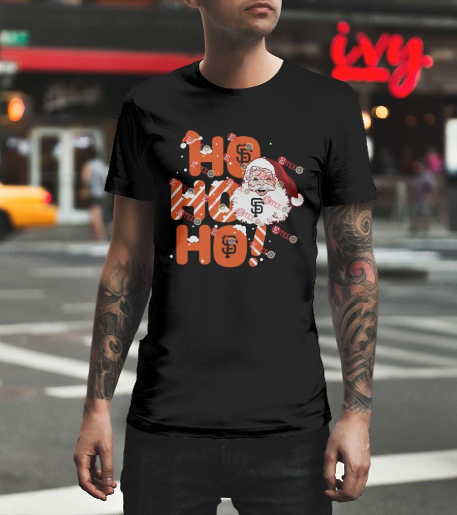 San Francisco Giants Santa Claus Ho Ho Ho Christmas Snowflakes Santa Hat T-Shirt