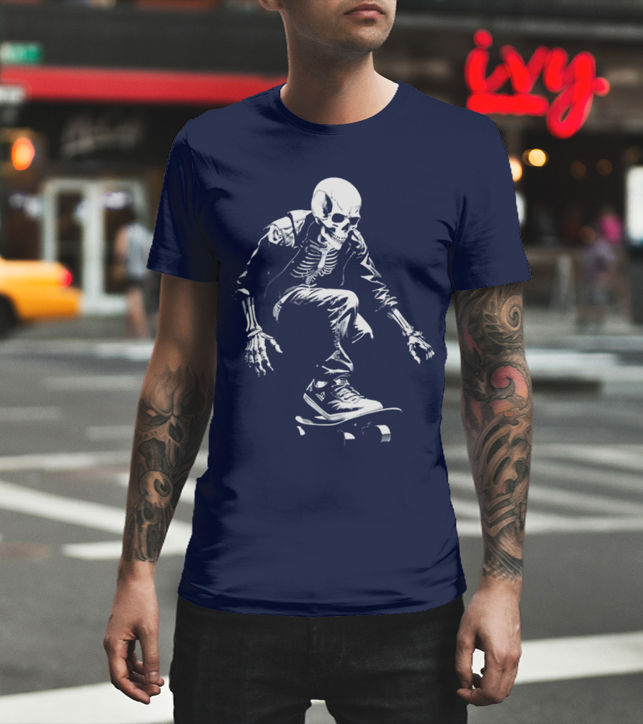 Skeleton Skateboarder Cool Iconic Street Style Skater Pose T-Shirt