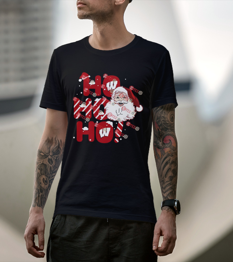 Wisconsin Badgers Santa Claus Ho Ho Ho Christmas Holiday Cheer T-Shirt