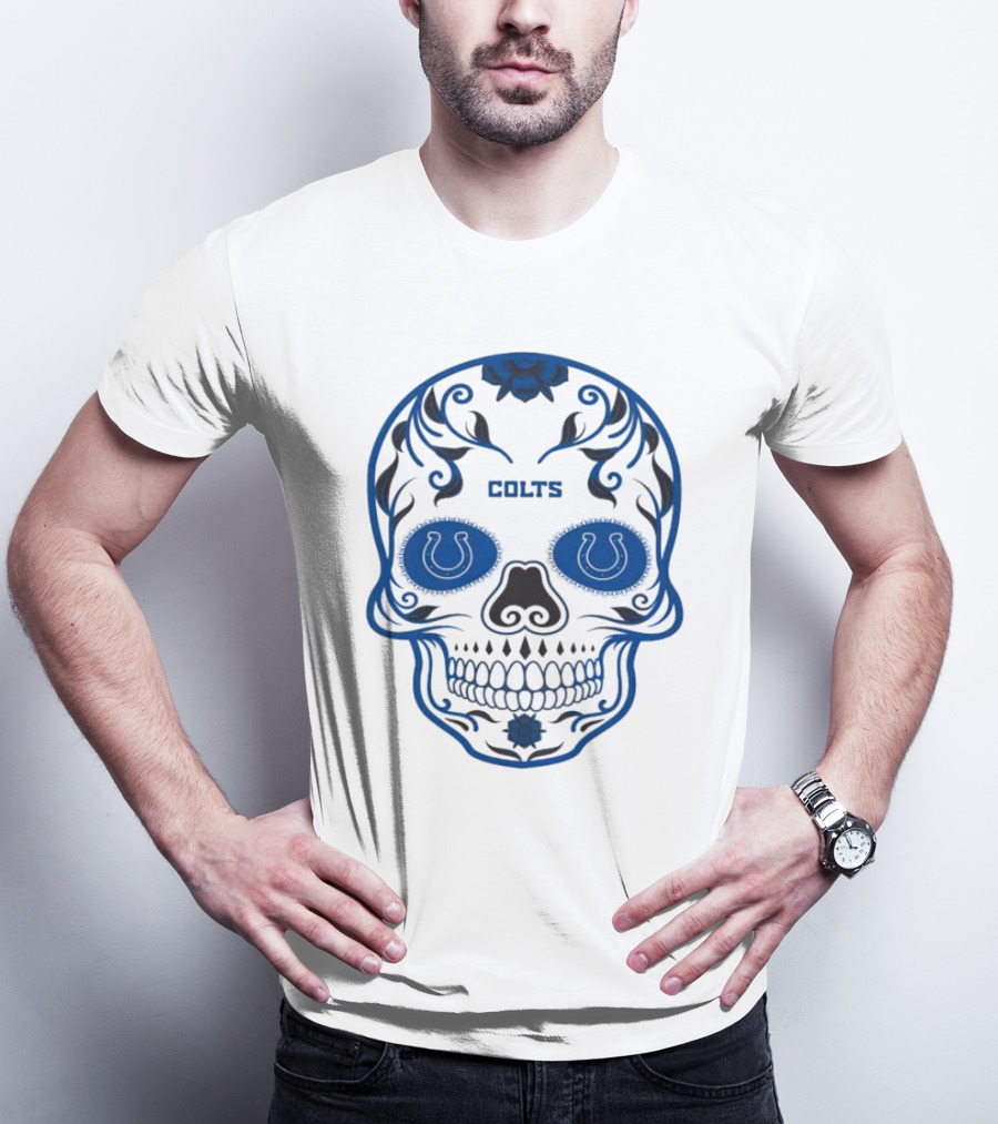 Colts Blue Decorative Skull With Horseshoe Motif T-Shirt
