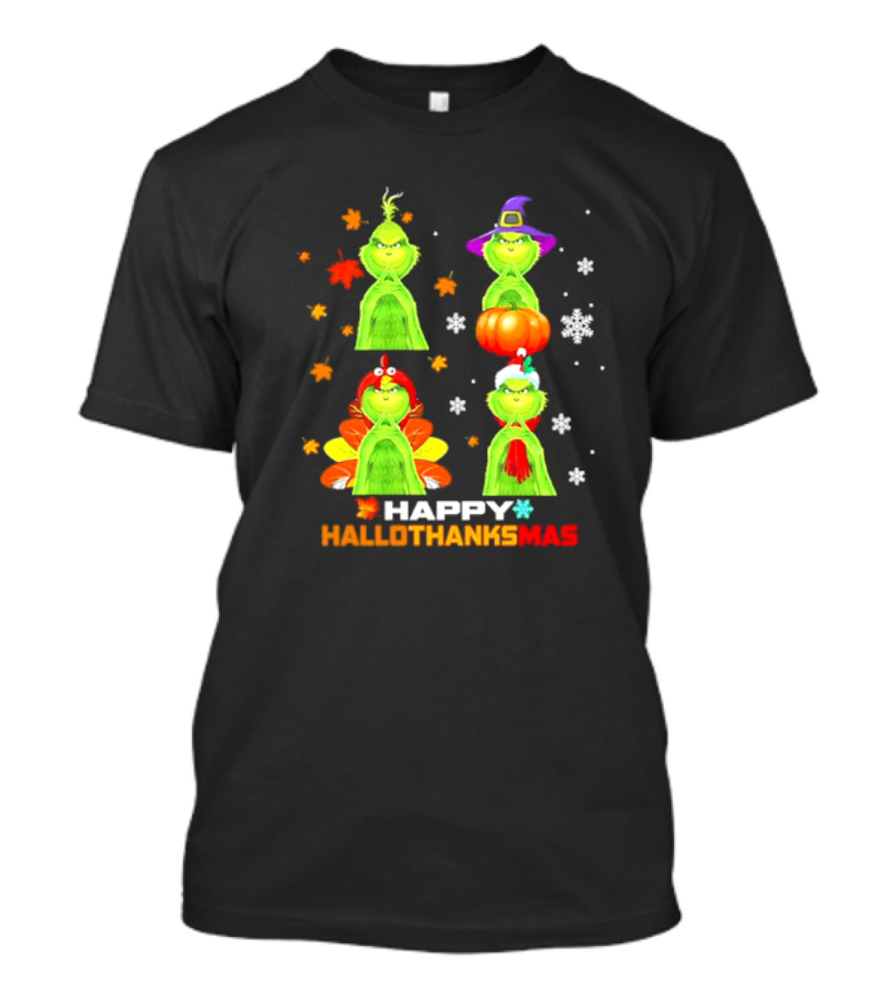 Happy Hallothanksmas Grinch Halloween Thanksgiving Christmas T-Shirt