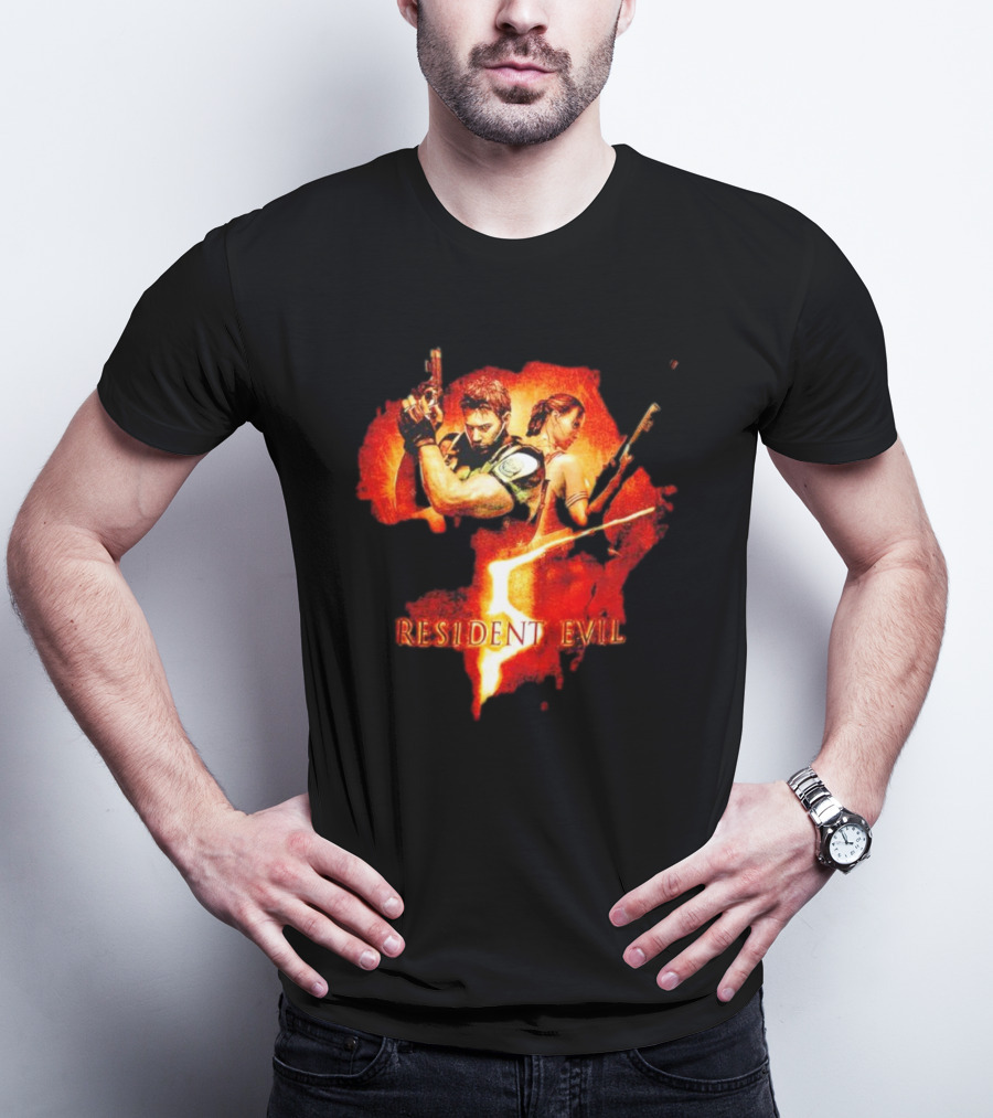 Resident Evil 5 Chris Redfield Sheva Alomar Vintage Retro Game T-Shirt