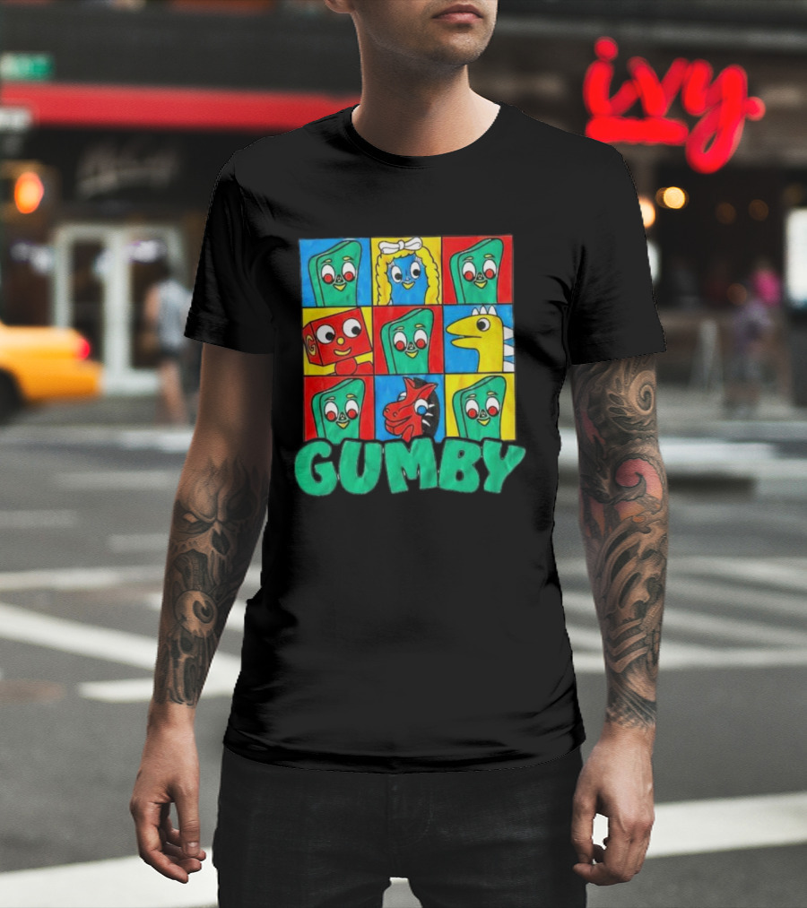 Gumby And Friends Colorful Cartoon Character Grid T-Shirt