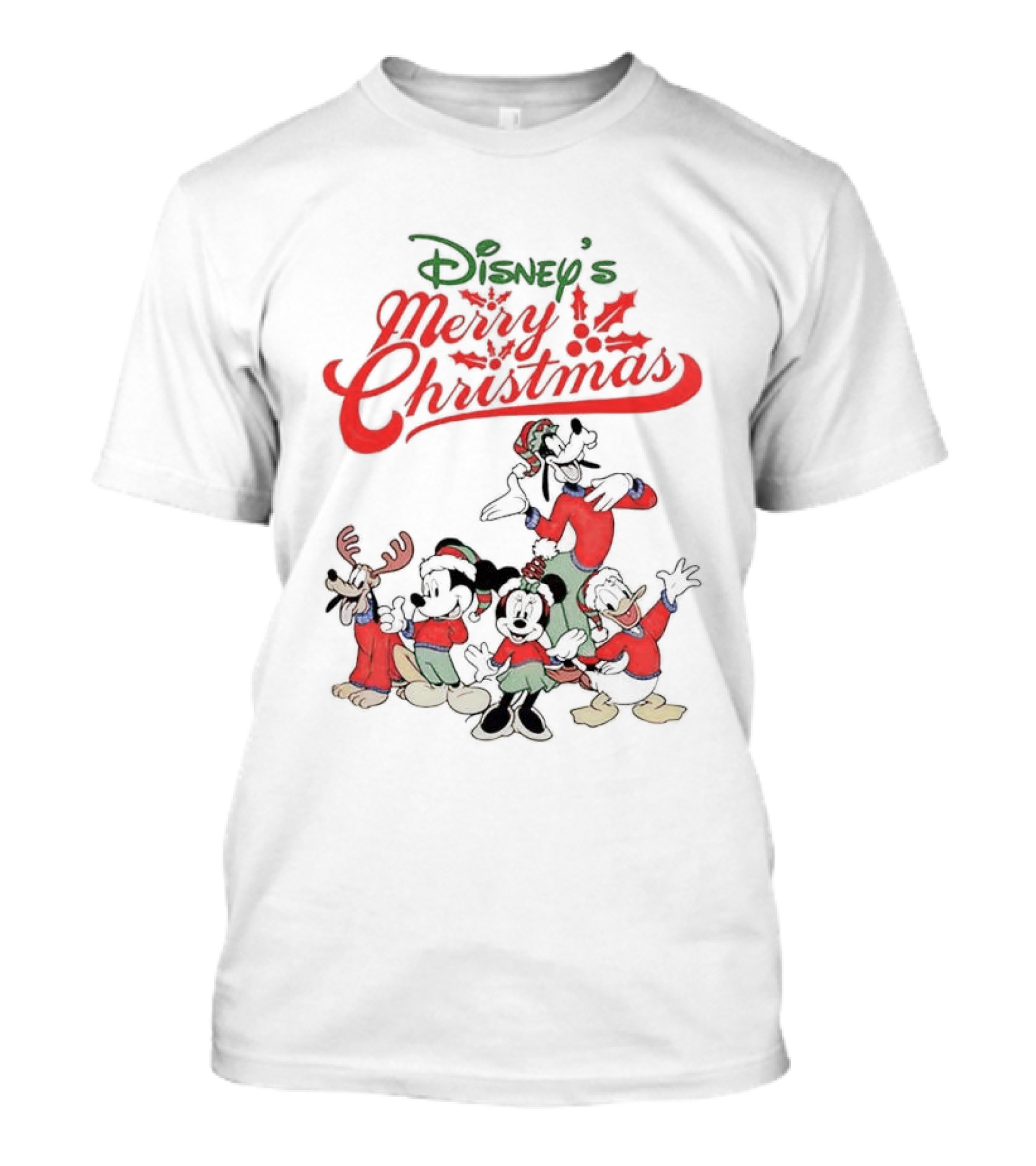Disney’s Merry Christmas Mickey Minnie Goofy Pluto Festive Holiday T-Shirt