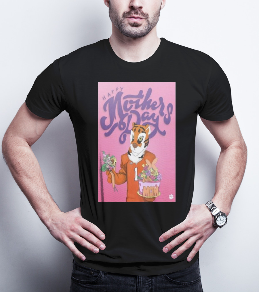 Clemson Tigers Mother's Day Celebration With Bouquet And Mom Cake T-Shirt
