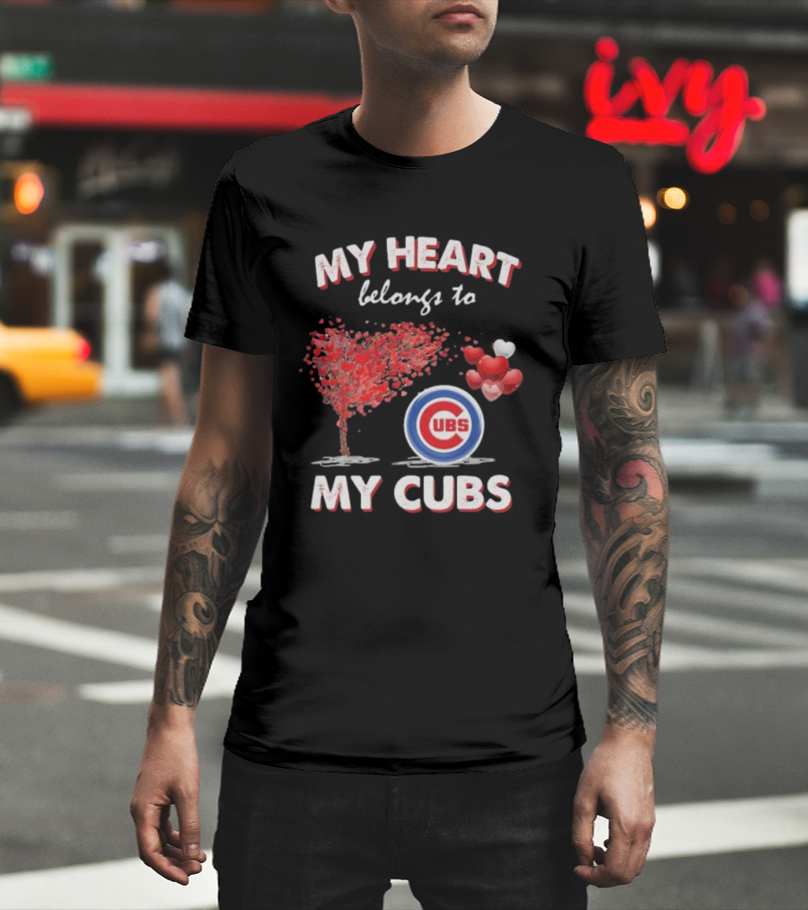 My Heart Belongs To My Cubs Chicago Cubs Love Tree Balloon Hearts T-Shirt