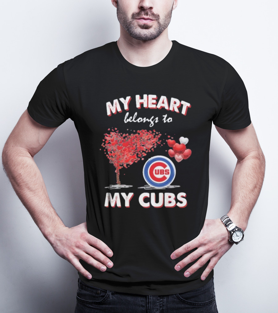 My Heart Belongs To My Cubs Chicago Cubs Love Tree Balloon Hearts T-Shirt