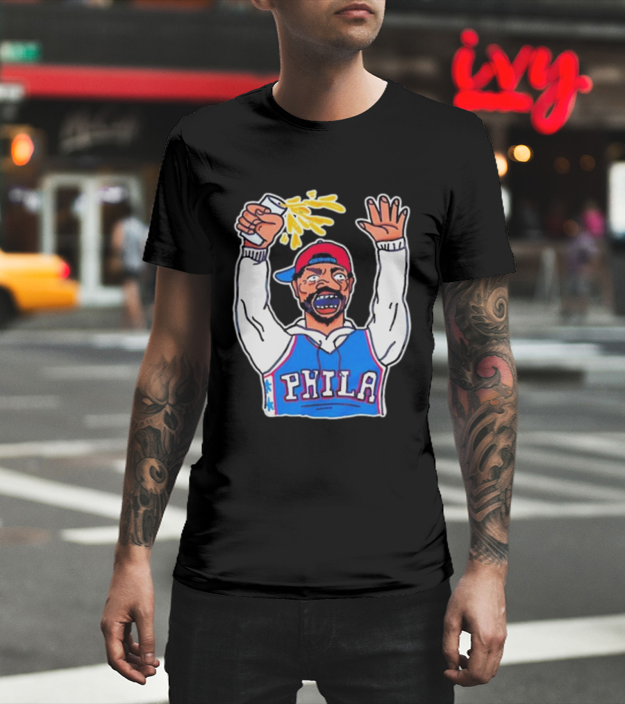 PHILA Basketball Fan With Drink And Raised Hand T-Shirt