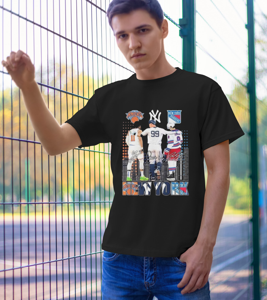 New York Knicks Jalen Brunson NY Yankees Aaron Judge NY Rangers Walt Tkaczuk City Signatures T-Shirt