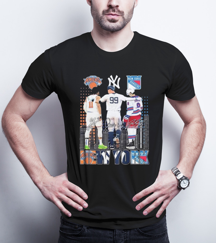 New York Knicks Jalen Brunson NY Yankees Aaron Judge NY Rangers Walt Tkaczuk City Signatures T-Shirt
