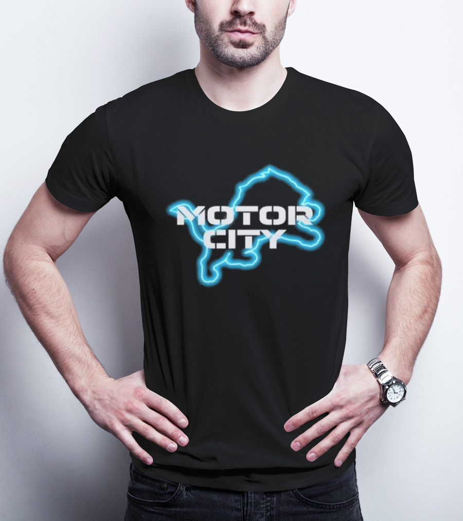 Motor City Neon Detroit Lion Outline T-Shirt
