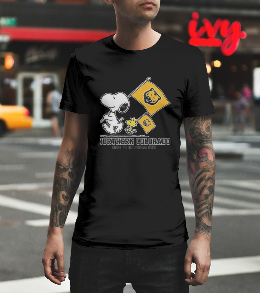 Snoopy Northern Colorado Bears Road To Oklahoma City Flags T-Shirt