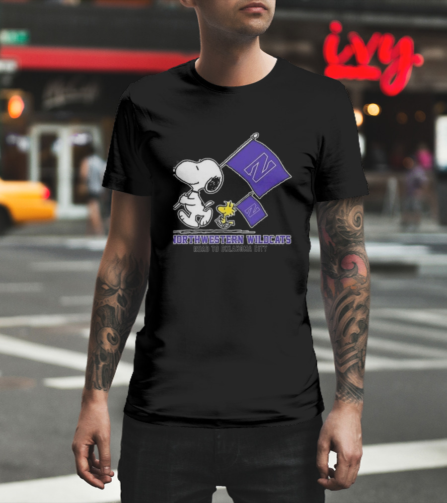 Snoopy And Woodstock Northwestern Wildcats Road To Oklahoma City T-Shirt