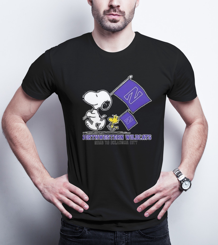 Snoopy And Woodstock Northwestern Wildcats Road To Oklahoma City T-Shirt