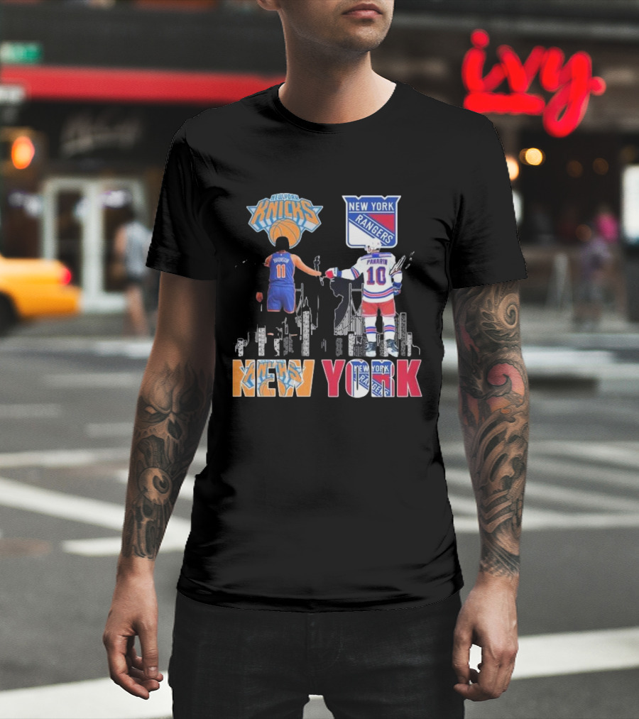 New York Knicks Jalen Brunson Rangers Artemi Panarin Legends Signatures T-Shirt