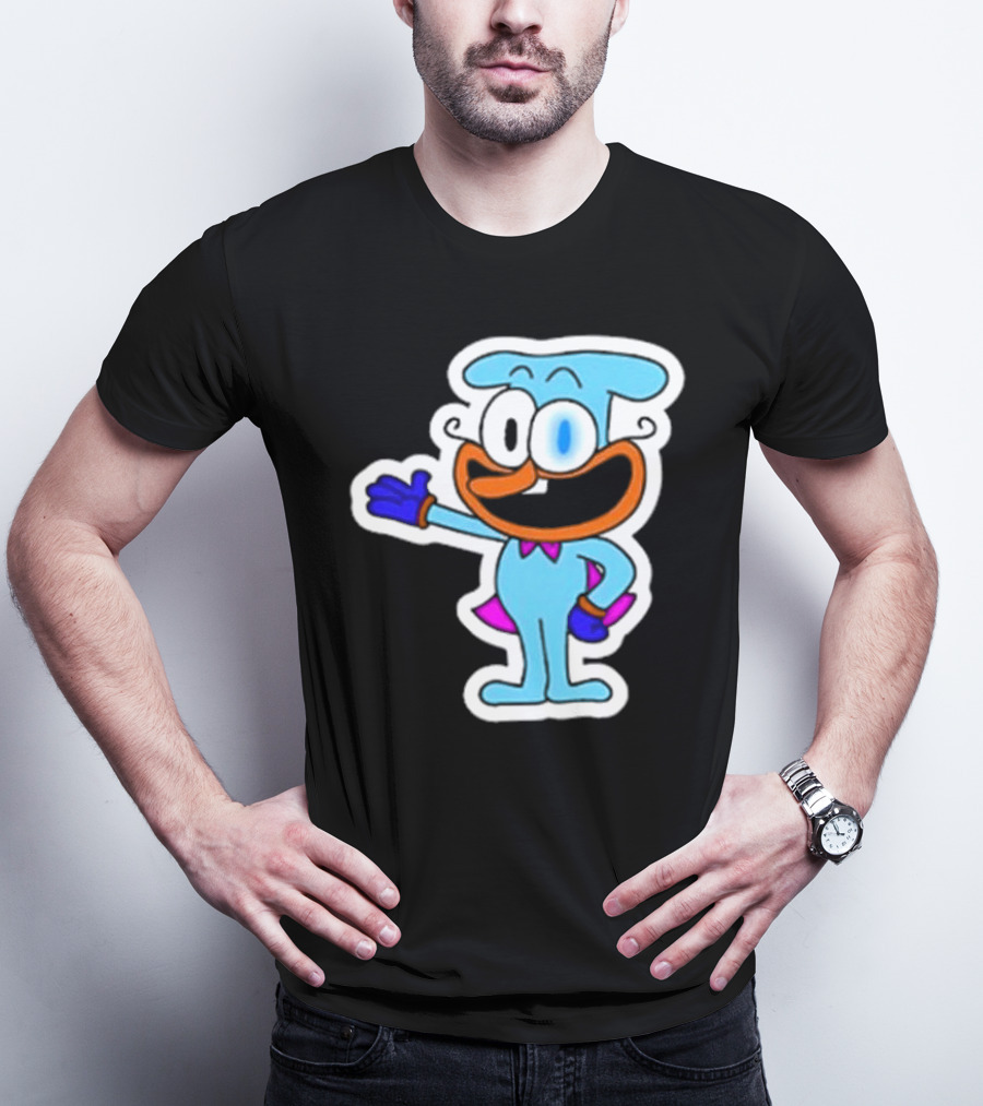 Robby1iscool The Doise Blue Cartoon Character With Orange Mouth And Purple Cape T-Shirt