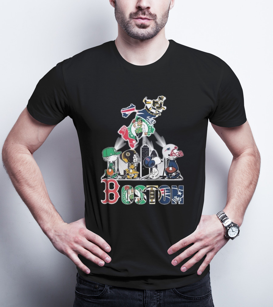 Boston Celtics Red Sox Bruins Patriots Peanuts New England Proud T-Shirt