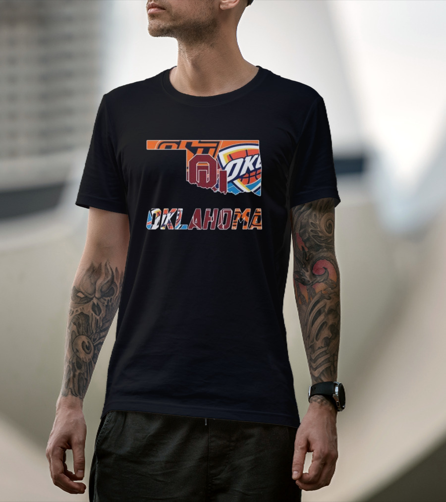 Oklahoma Sooners Oklahoma State Cowboys Oklahoma City Thunder Logos T-Shirt