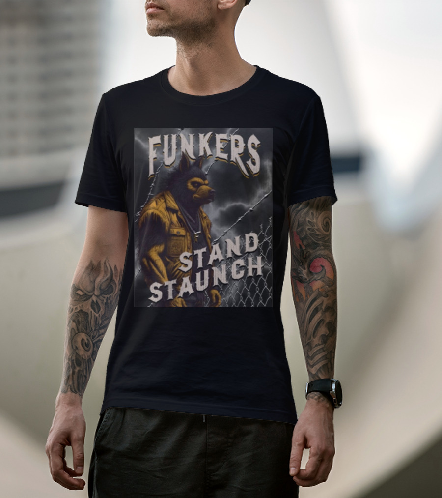 Funkers Stand Staunch Werewolf Against Barbed Fence T-Shirt