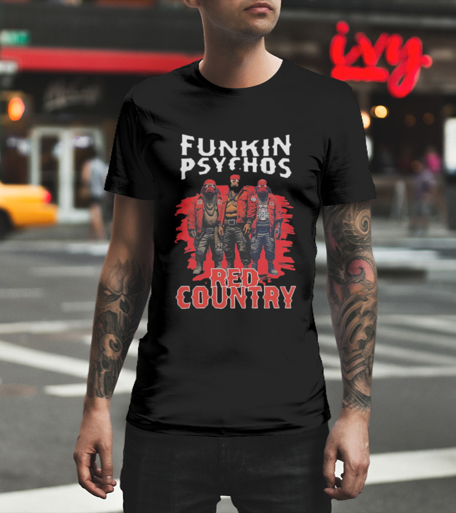 Funkin’ Psychos Red Country Bandana Trio With Inked Jackets T-Shirt