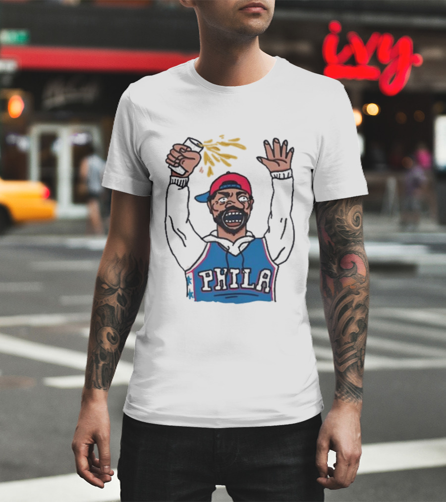 Phillygoat Phila Sixers Fan With Spray Can And Raised Hand T-Shirt