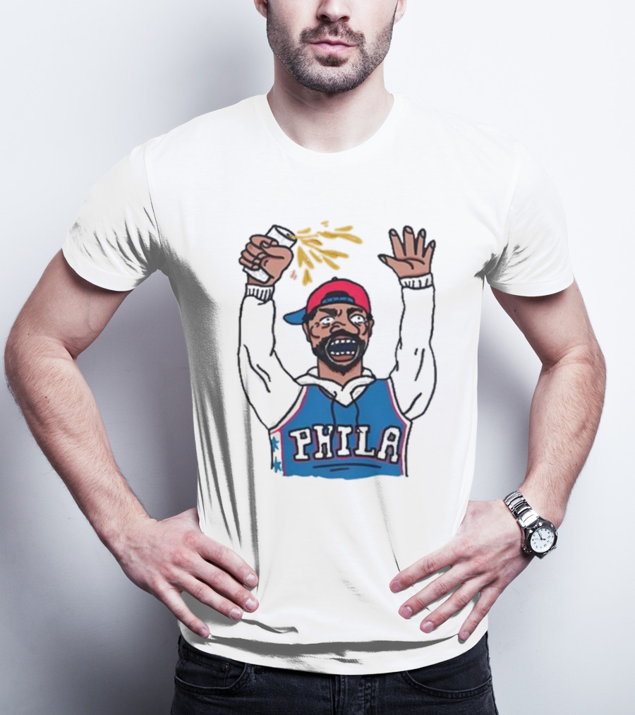 Phillygoat Phila Sixers Fan With Spray Can And Raised Hand T-Shirt