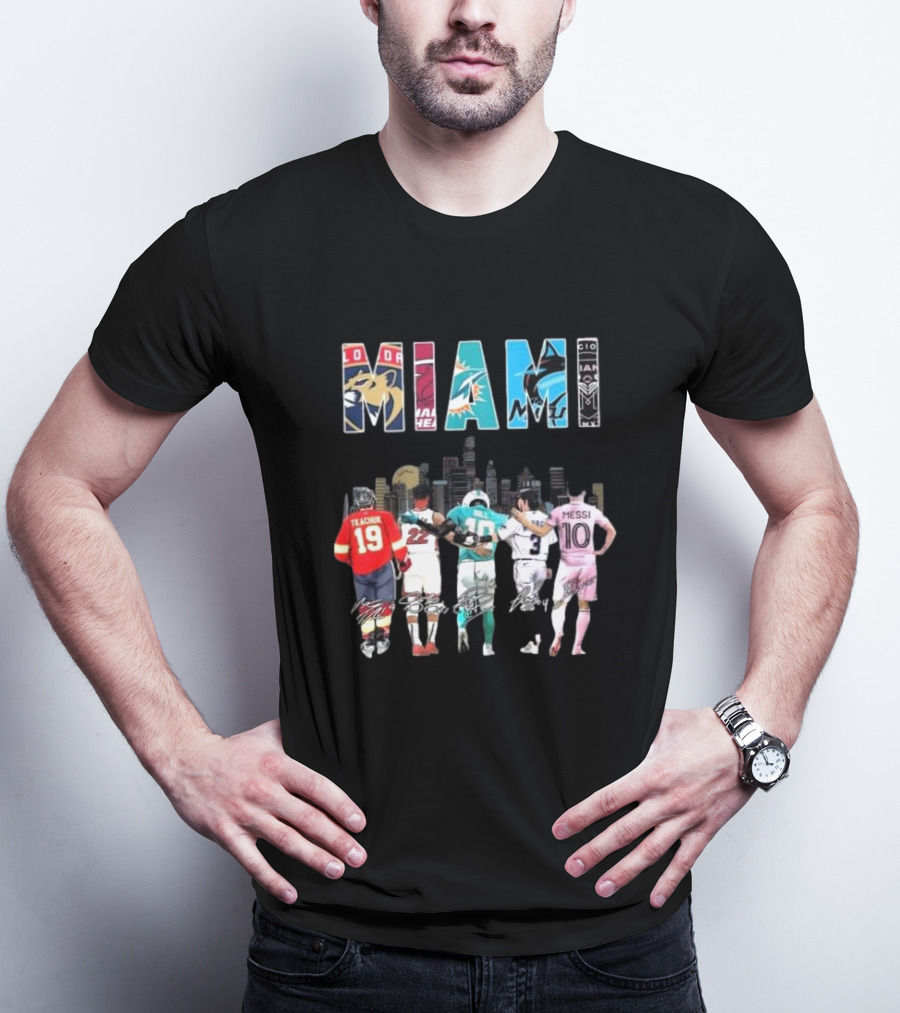 Miami Dolphins Heat Marlins Inter Miami Panthers Signatures T-Shirt