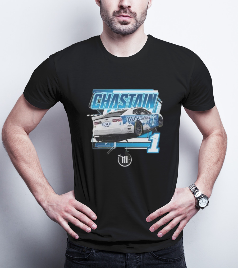 Chastain Trackhouse Racing Busch Light Car 1 Heather Charcoal T-Shirt