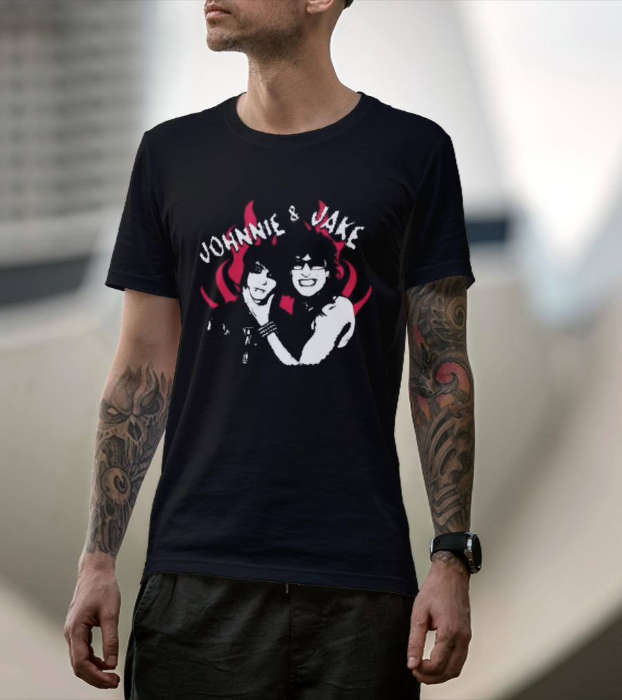 Johnnie And Jake Punk Rock Duo With Fiery Background T-Shirt