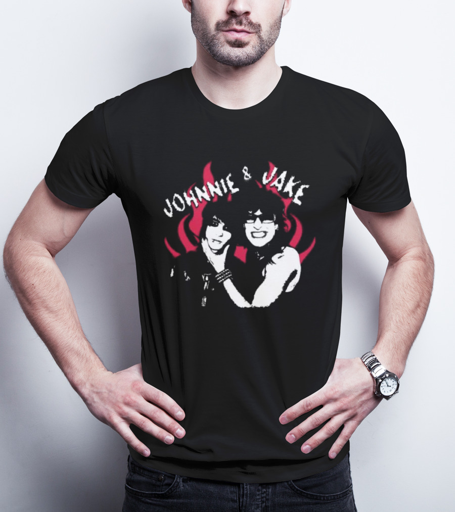 Johnnie And Jake Punk Rock Duo With Fiery Background T-Shirt