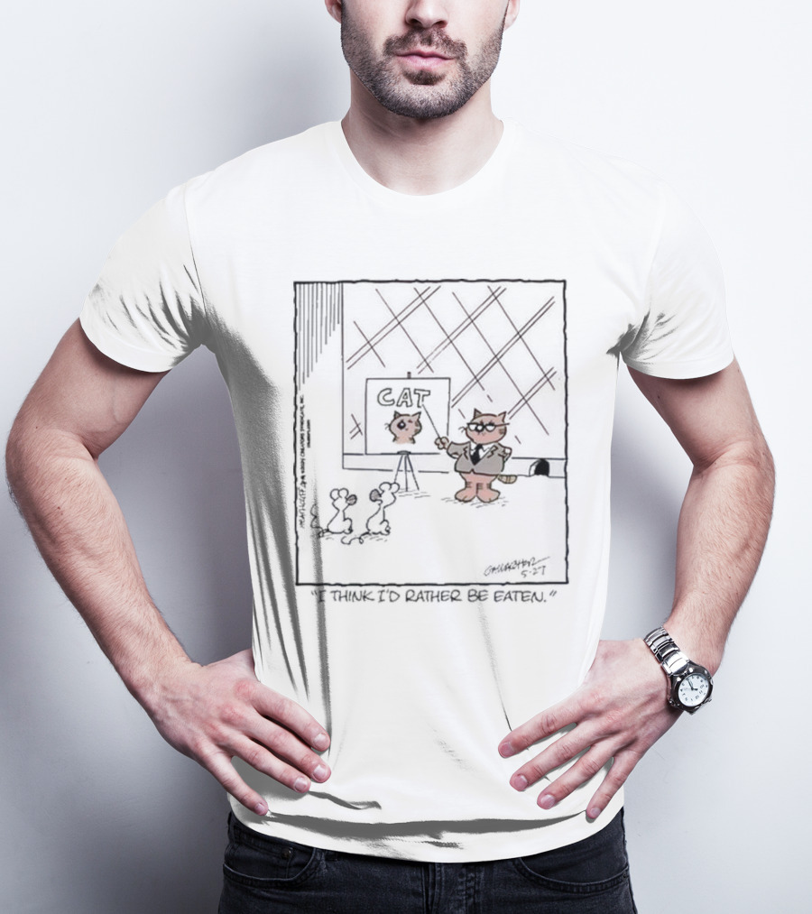 Heathcliff Comics Cat Explaining Drawing I Think I'd Rather Be Eaten T-Shirt