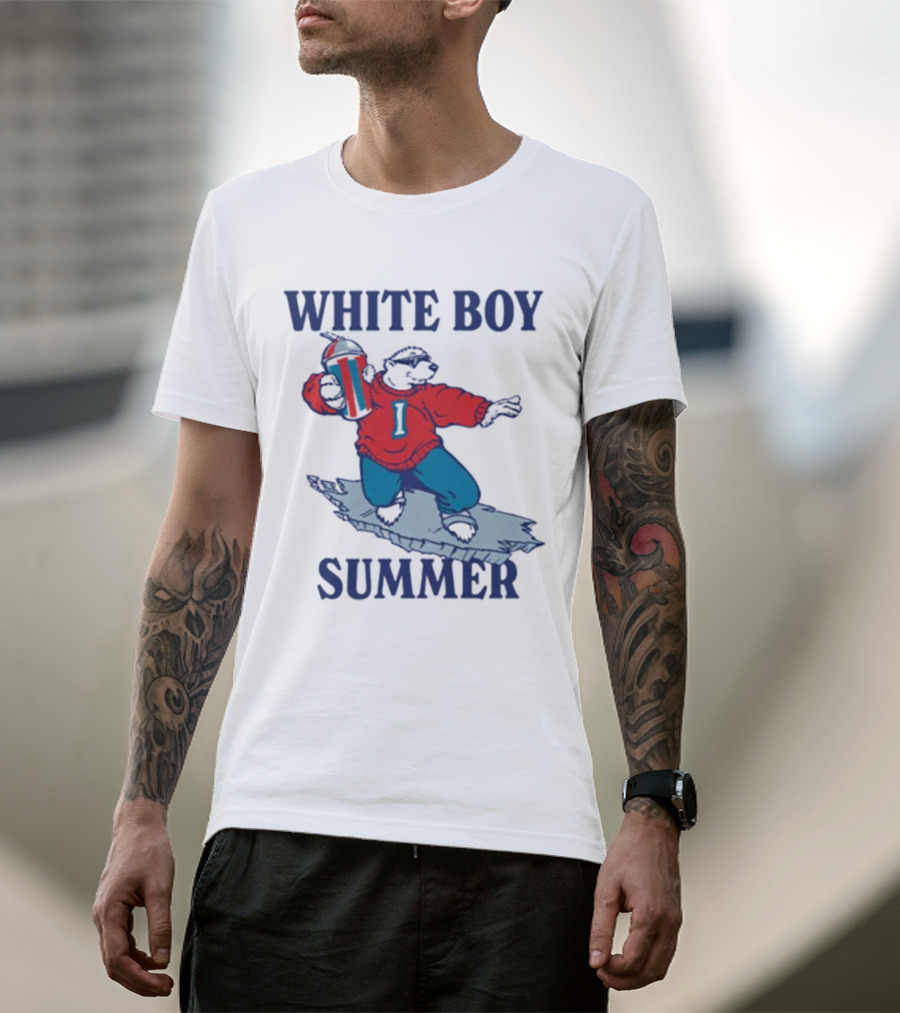 White Boy Summer Polar Bear Surfing With Drink T-Shirt