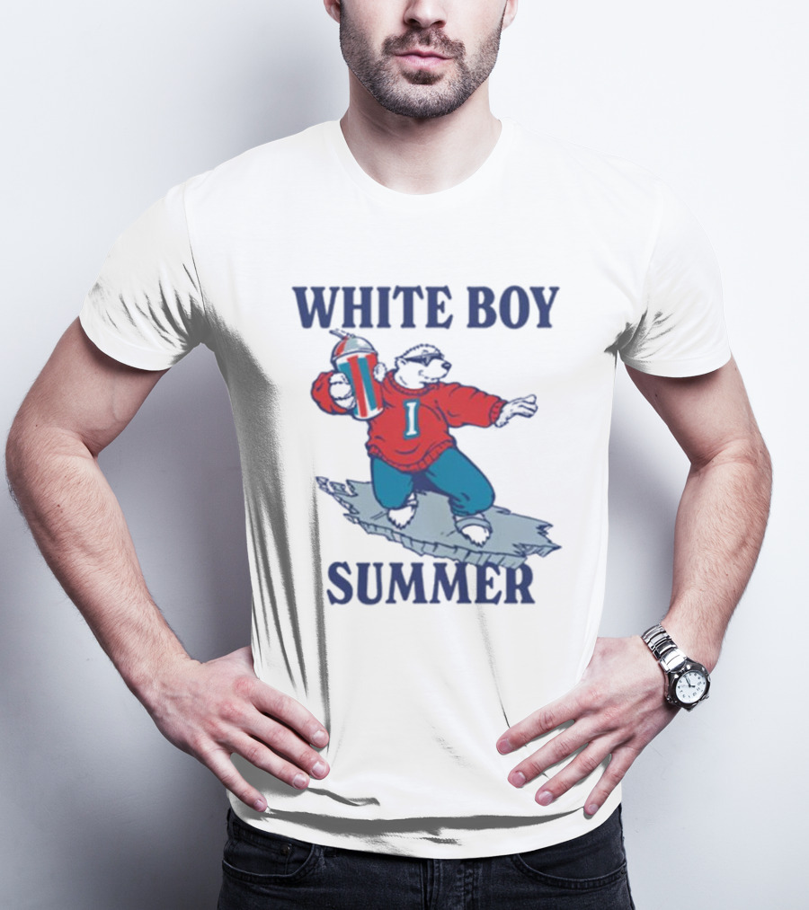 White Boy Summer Polar Bear Surfing With Drink T-Shirt