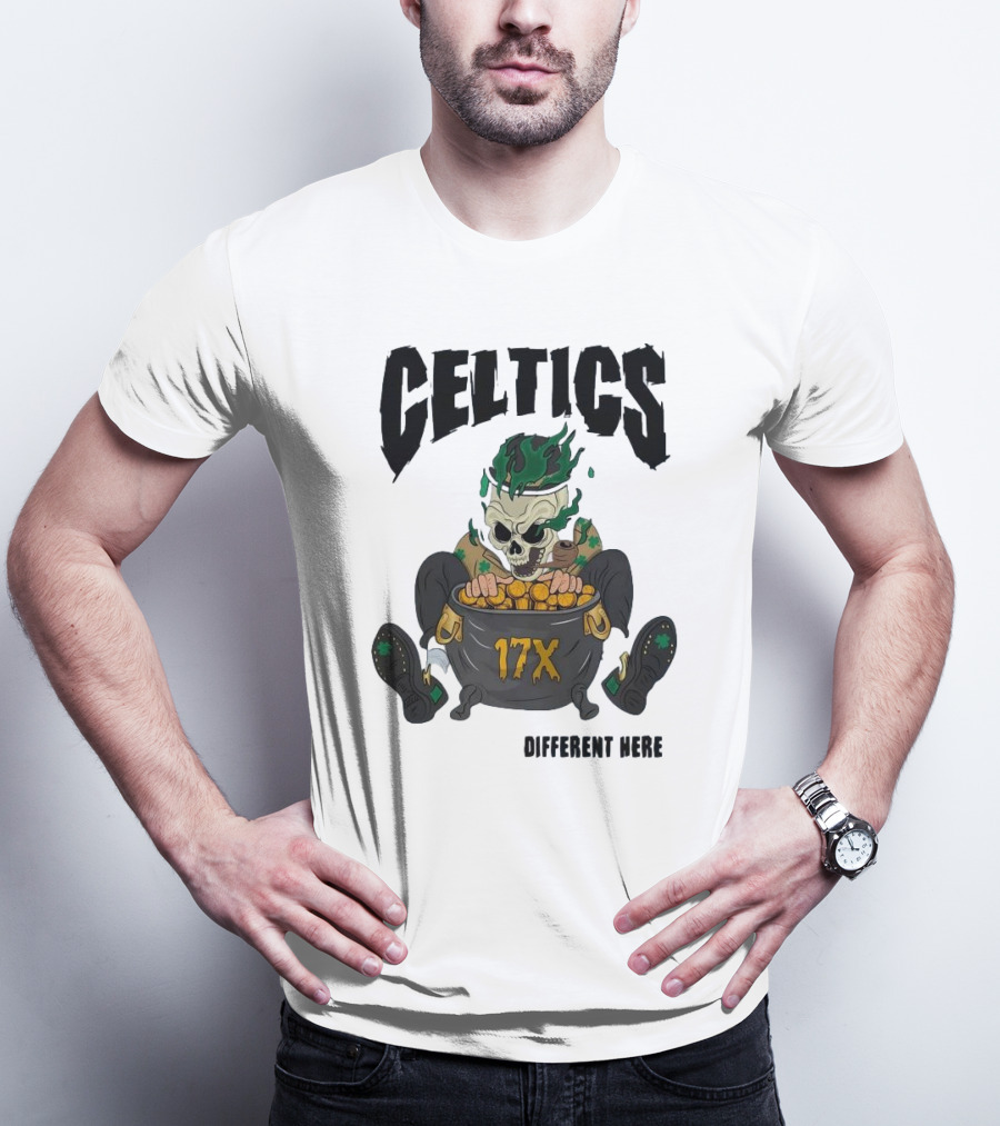Celtics 17X Gold Skeleton不同 Here T-Shirt