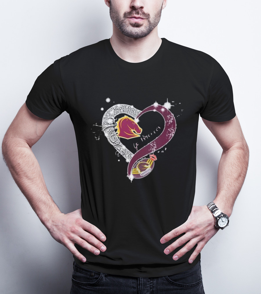Brisbane Broncos Heart-Shaped Diamond Logo Go Broncos T-Shirt