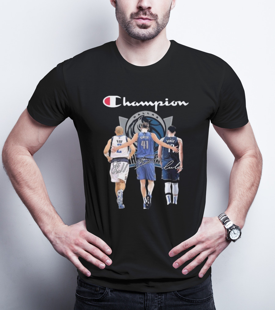 Champion Dallas Mavericks Jason Kidd Dirk Nowitzki Luka Dončić Signatures T-Shirt