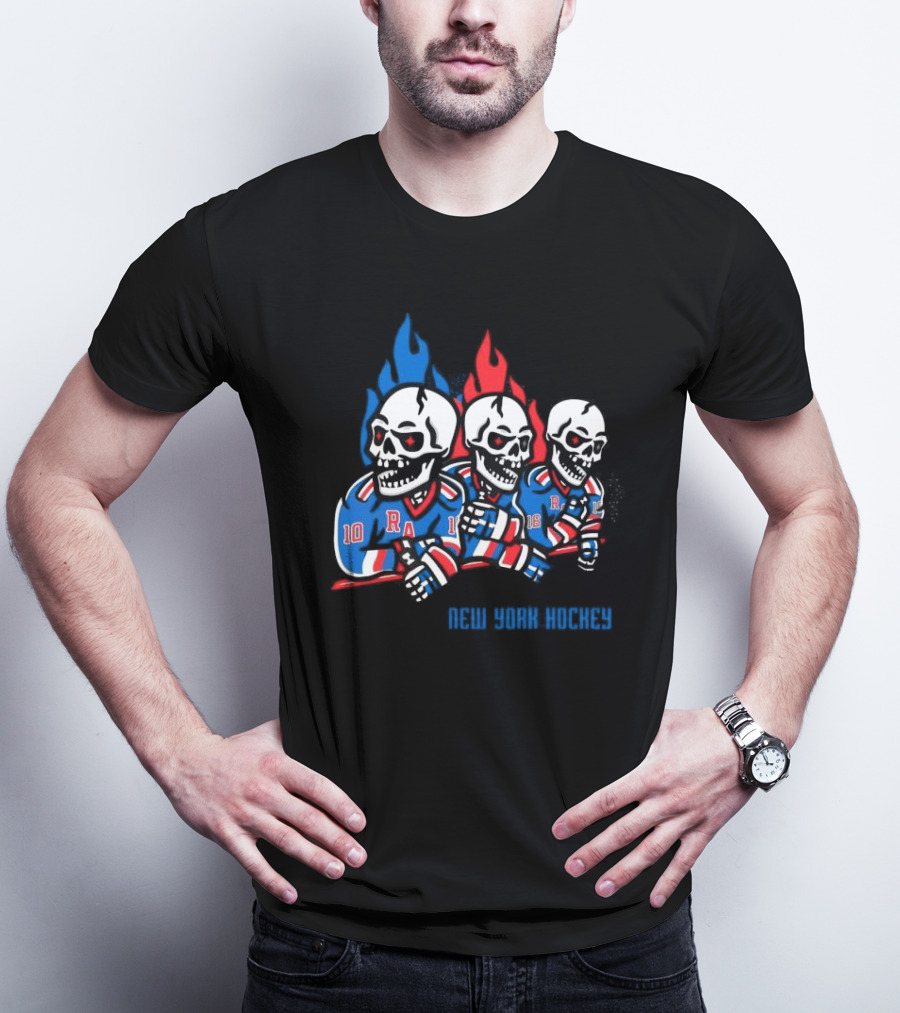New York Hockey Skeletons With Flames Rangers T-Shirt
