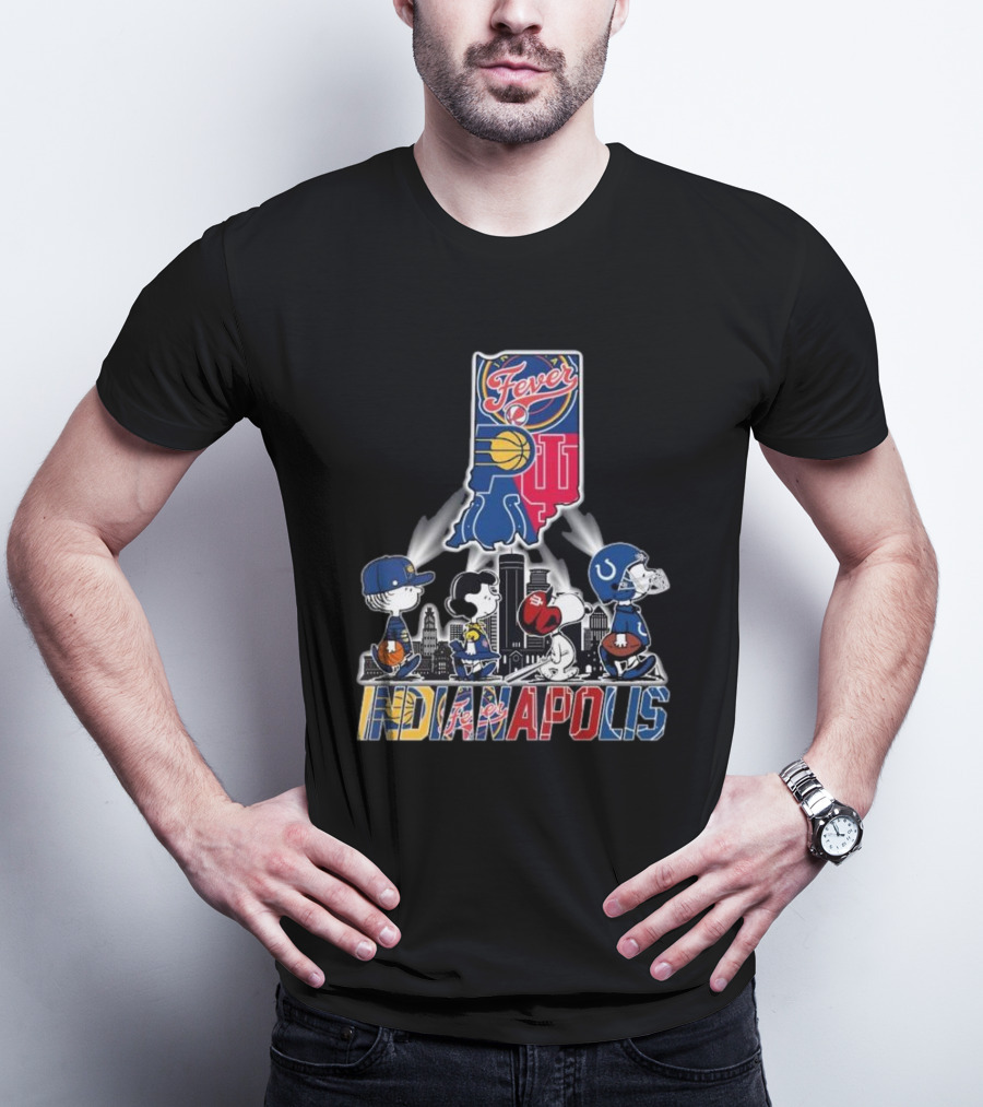 Peanuts Snoopy And Friends Crossing Indianapolis With Indiana Sports T-Shirt