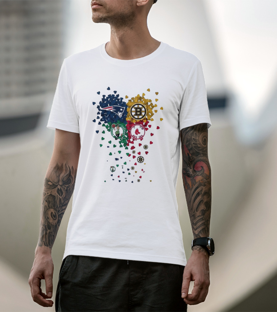 Hearts Boston Sports Team Patriots Bruins Red Sox Celtics T-Shirt