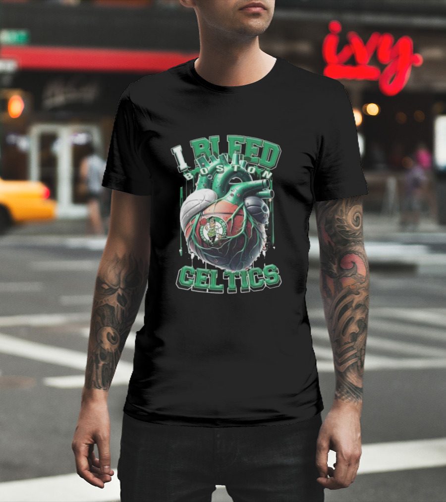 I Bleed Boston Celtics Basketball Heart Fan Forever Celtics T-Shirt